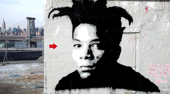 Jef Aerosol in NYC: New Basquiat Stencil The First Icon of His Visit | Brooklyn Street Art